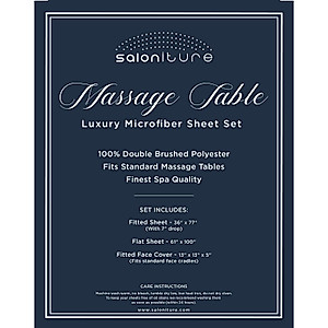 Saloniture 3-Piece Microfiber Massage Table Sheet Set - Premium Facial Bed Cover - Includes Flat and Fitted Sheets with Face Cradle Cover - Black