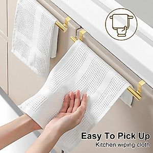 RETON 3 PCS Over Door Towel Rack, 9 Inch Stainless Steel Cabinet Towel Hanger Towel Bar Holders, Kitchen Towel Holder with Anti-Slip Pads, No Drilling (Gold)