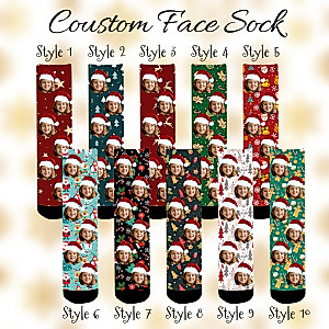 YESCUSTOM Custom Socks with Face, Personalized Christmas Funny Socks with Heart, Customized Crew Sock Gifts for Men Women Couples
