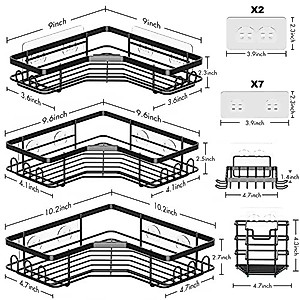Corner Shower Caddy, 5-Pack Adhesive Shower Organizer, Wall Mounted Bathroom Organizer with Soap Holder, Toothbrush Holder, Shower Rack Bathroom Storage Accessories, Shower Shelves for Inside Shower