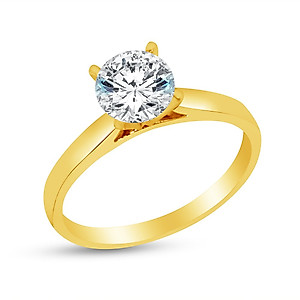 Size - 10 - Solid 14k Yellow Gold Round Cut Four Prong Solitaire Wedding Engagement Ring CZ Cubic Zirconia 1.0ct.