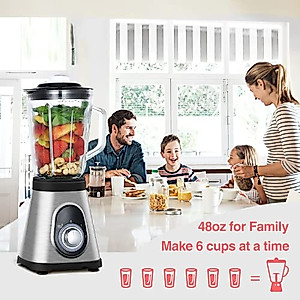 Smoothie Blender, 750W Blenders for Kitchen, Blender for Shakes and Smoothies with 48 oz Tritan Glass Jar, Professional Kitchen Blender, 6 Stainless Steel Blades, 2 Adjustable Speed and Pulse Function