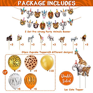Safari Animals Party Decorations Party Animals Birthday Banner Cake Cupcake Toppers and Balloons for Boys Girls Wild Jungle Animals Birthday Supplies