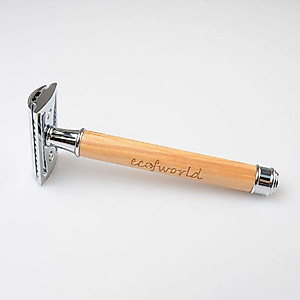 ECOFWORLD Double Edge Safety Razor with Long Natural Olive Wood Handle with One Blade| Safety Razor Reusable | Eco Friendly | For Men or Women | Sustainable and Durable