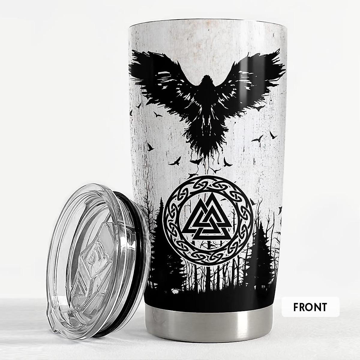SANDJEST Viking Tumbler Raven Celtic 20oz Tumblers with Lid Gift for Men Dad Son Christmas Birthday