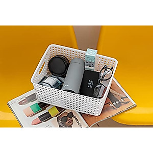 Eslite Plastic Storage Baskets for Organizing,11.42"X9"X4.7",Pack of 4 (White)