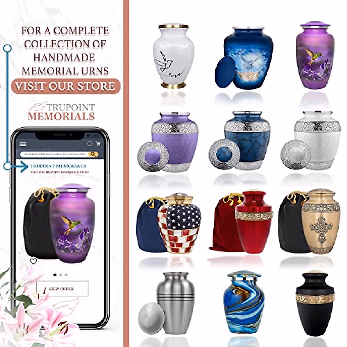 Trupoint Memorials Cremation Urns for Human Ashes - Decorative Urns, Urns for Human Ashes Female & Male, Urns for Ashes Adult Female, Funeral Urns - Butterfly Pink, Large