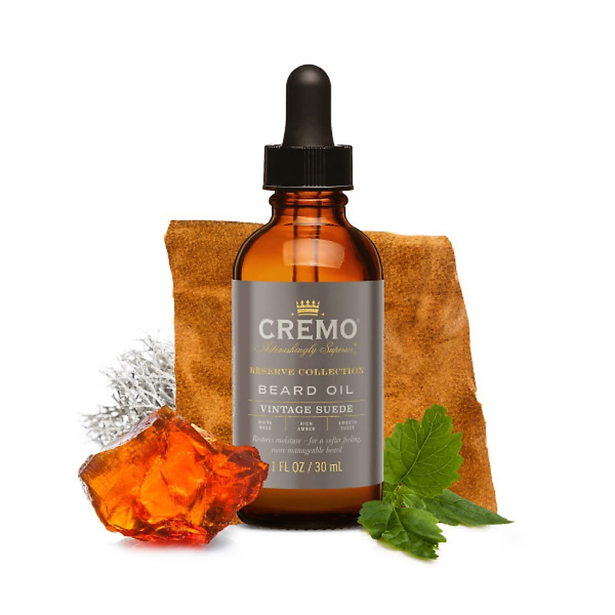 Cremo Beard Oil, Vintage Suede (Reserve Collection), 1 Fl Oz - Restore Natural Moisture and Soften Your Beard To Help Relieve Beard Itch