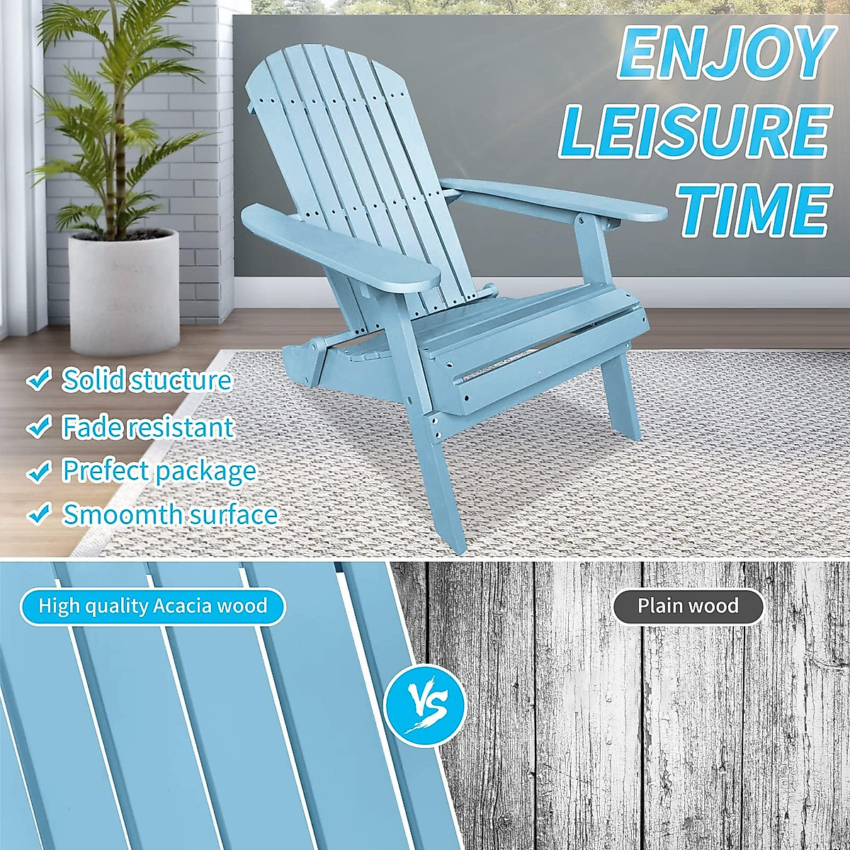 YRLLENSDAN Folding Adirondack Chair - Weather Resistant Plastic Outdoor Chairs for Patio, Lawn, Garden, or Fire Pit - Cozy Plastic Adirondack Chair for Outside Seating (1, Turquoise)