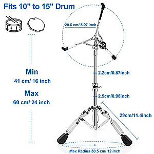 Vangoa Snare Drum Stand Lightweight Double Braced Adjustable Height Snare Stand with Carrying Bag Fit 10" to 15" Dia Drums