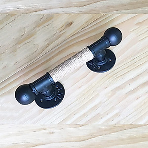 LSXIAO-Wall Art 2 Pack Door Pull Handle, Retro Ball Pipe Carbon Steel Hemp Rope Weave with Self-Tapping Screws for Sliding Wood Door, Gate Shed, Garage, Barn Door, Gate Garage Shed Hardware