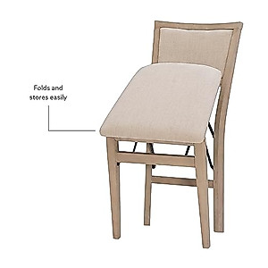 Linon Keira Wooden Folding Chair Upholstered Seat and Back Set of 2, Dining Height, Rustic Natural & Beige