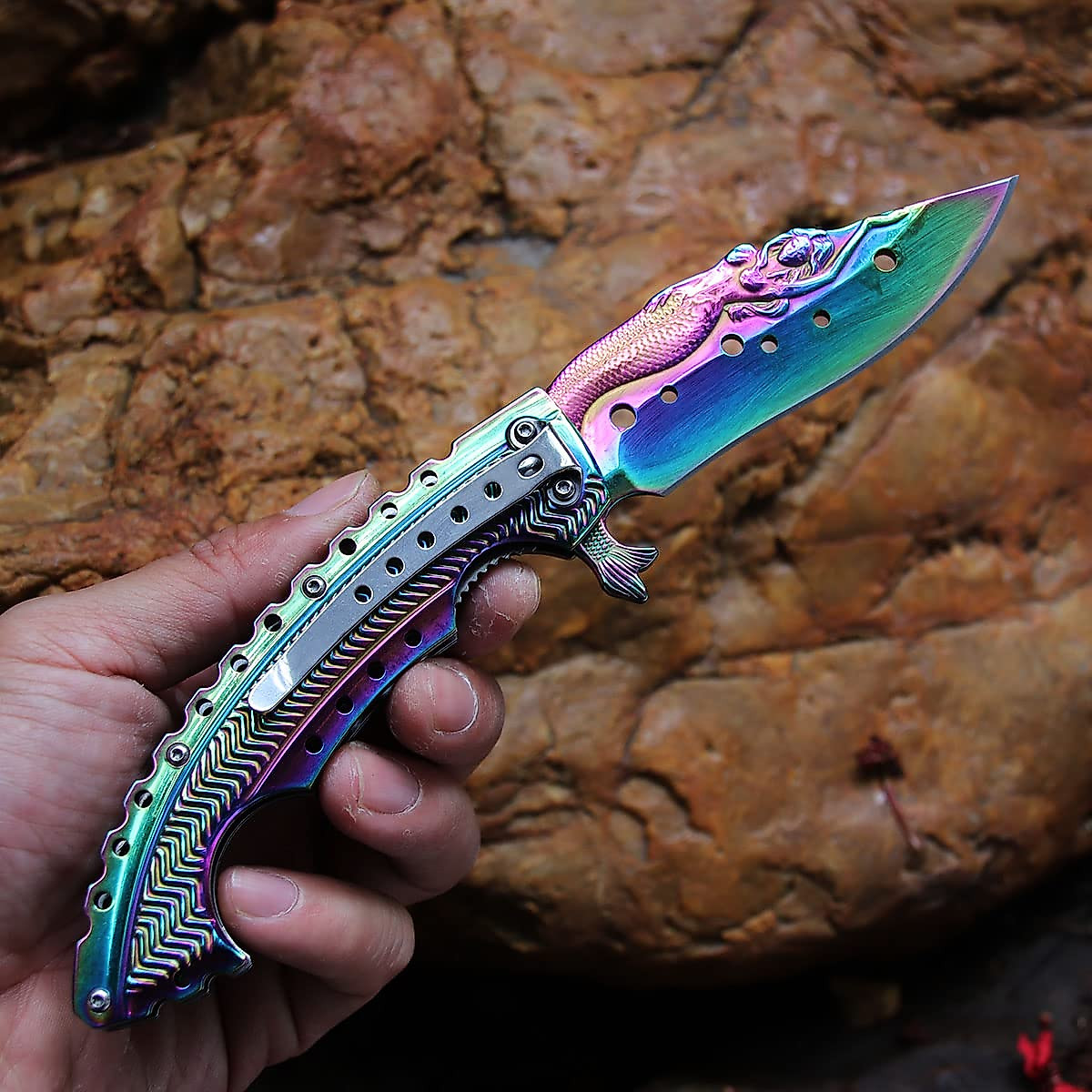 Folding Pocket Knives Mermaid Multi-Function Tools - Spring Assisted Opening Utility Knife - Multi Color Rainbow