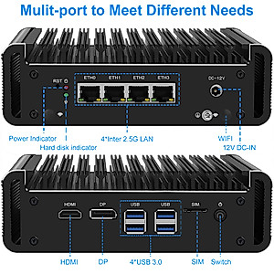 Kikusenko Firewall Micro Appliance, Mini PC Celeron J4125 Quad Core, 4 lntel i226-V 2.5G Nics Ports, AES-NI, Barebone, Soft Router, VPN, 8GB RAM 128GB SSD