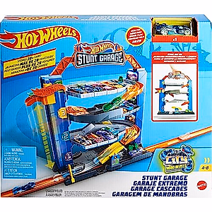 Hot Wheels City Stunt Garage Play Set Gift Idea for Ages 3 to 8 Years Elevator to Upper Levels Connects to Other Sets, Boys