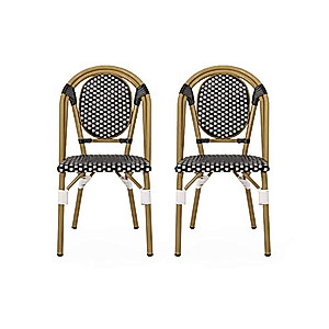 Christopher Knight Home Gwendolyn Outdoor French Bistro Chairs (Set of 2), Black + White + Bamboo Print Finish