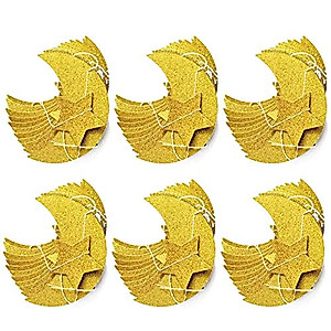 50ft Glitter Moon & Stars Garlands, 6 Pack Gold Double-Side Crescent and Twinkle Stars Paper Hanging Decorations for Birthday Party Baby Shower Engagement Wedding for Nursery Kids Room Home Bedroom