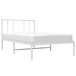 vidaXL Classic White Metal Bed Frame with Durable Powder-Coated Steel, Supportive Headboard, Robust Slats and Extra Storage Space – 39.4"x74.8"