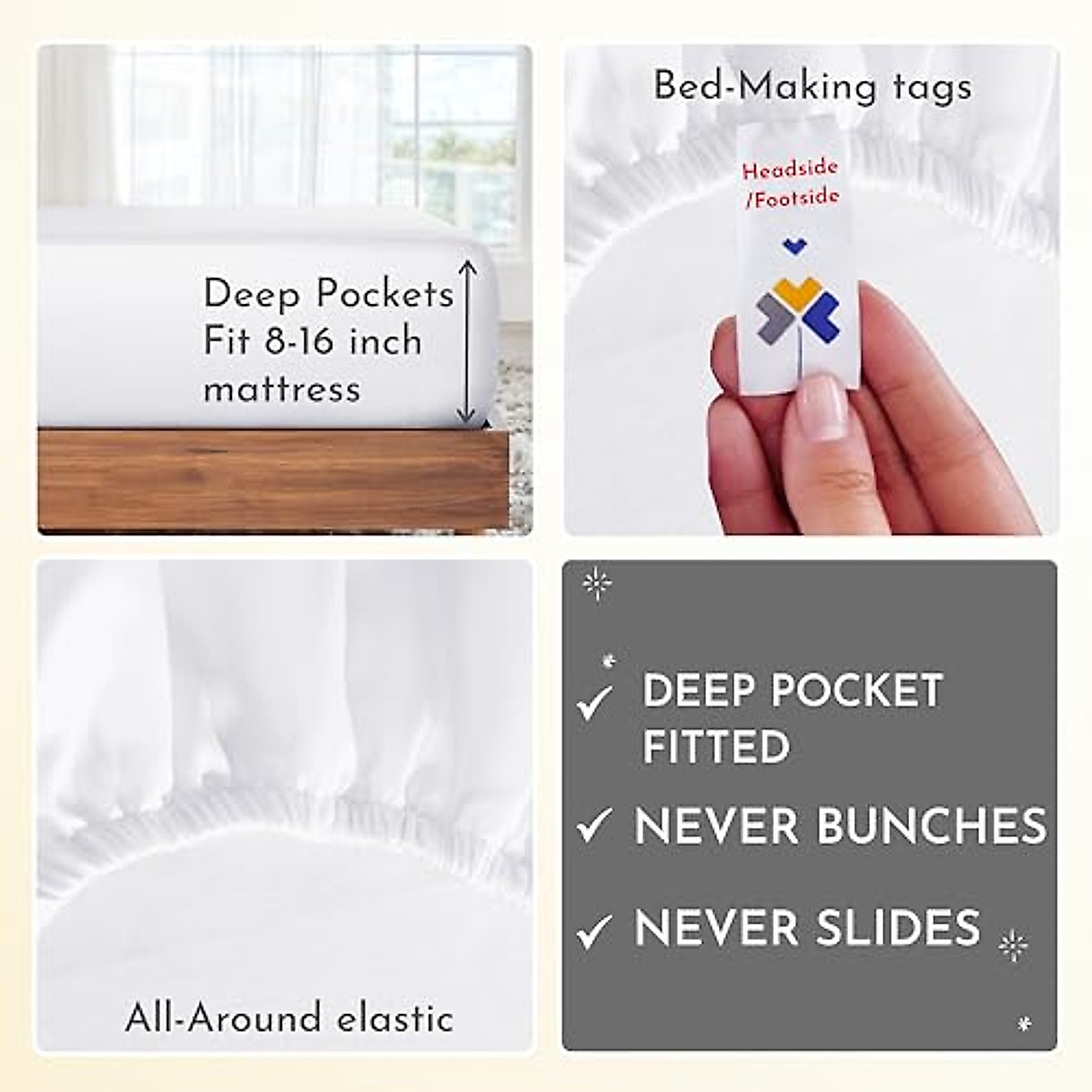 California Design Den 6-Pc Queen Size Sheet Set with 4 Pillowcases - 400 Thread Count 100% Cotton Sheets, Cooling Sateen Weave, Luxury Deep Pocket Bedsheets Set - Bright White