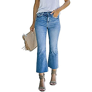 LOOKUB Women's High Waisted Crop Flare Jeans for Women Cropped Bell Bottom Jeans for Women Denim Pants with Live Hem,Light Blue,M