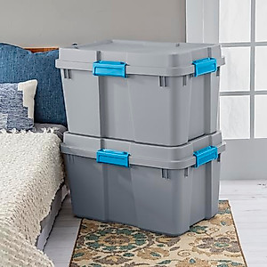 Sterilite 30 Gal Gasket Tote, Heavy Duty Stackable Storage Bin with Latching Lid, Plastic Container to Organize Basement, Gray Base and Lid, 3-Pack