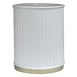 nu steel PAN8H Panache Collection Ceramic Wastebasket, Round Trash Can for Bathroom, Bedroom, Dorm, College, Office, 8" L x 10" H x 8" W, White Gold Finish