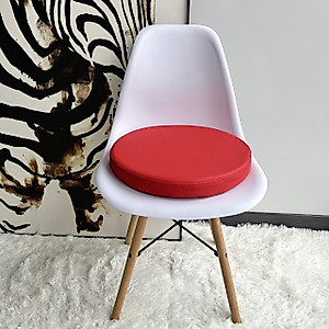 Frabury 2 Pack Round Leather Seat Cushions Office Kitchen Dining Chair Cushions Pads 16x2 Inch (Red)