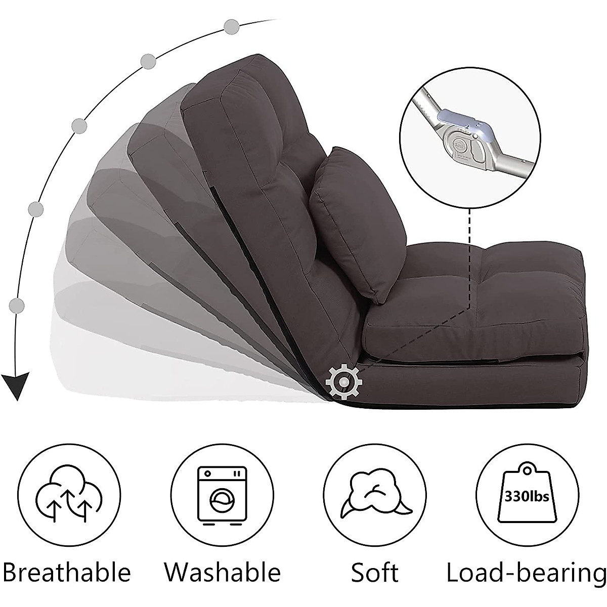 FLOGUOR Chaise Lounge Indoor, 14-Position Floor Chair with Back Support for Adults Kids, Folding Lazy Sofa Chair Lounge Chair with a Padded Pillow for Living Room, Bedroom, for Gaming Reading 8823CO