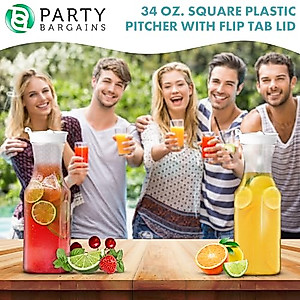 Party Bargains 34 Oz. Water Carafe with White Flip Tab Lid, Square Base, 6 Pack
