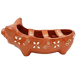 Ceramica Edgar Picas Vintage Portuguese Traditional Clay Terracotta Sausage Roaster Made In Portugal Happy Pig
