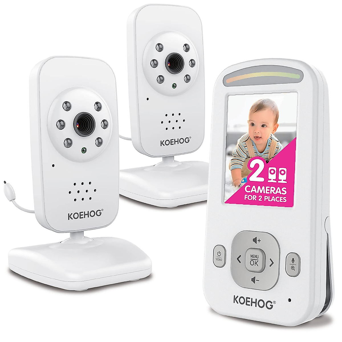 Video Baby Monitor, Slim Handheld, Non-Slip Design, 2.4" Vertical Screen Monitor & 2 Camera, Range up to 1000ft, 18 Hour Battery Life, 2-Way Talk, Night Vision, Temperature Monitor, No WiFi.