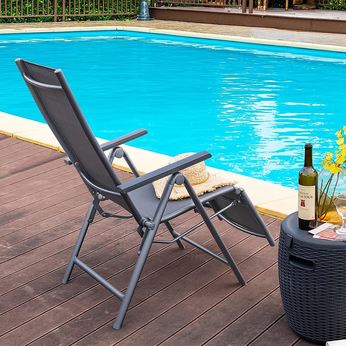 VcJta Foldable Recliner Lounge Chairs Set of 2, Portable Aluminum with Adjustable Backrest, Outdoor Furniture for Relaxation & Comfort