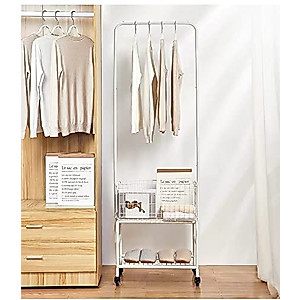 easy moved garment rack with basket for organize, laundry basket, white metal rack,