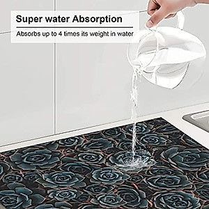 Fresh succulents Printed Drying Mat For Kitchen Ultra Absorbent Microfiber Dishes Drainer Mats Non-Slip Silicone Quick Dry Pad - 18 X 16inch