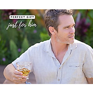 Cool Stones, Whiskey Glasses Set of 2 - Great Gift Set for Men - Bourbon Glasses Made for Whiskey Rocks - Includes Chilling Stones and Wooden Box - Glass Goes with Scotch, Whisky and Bourbon