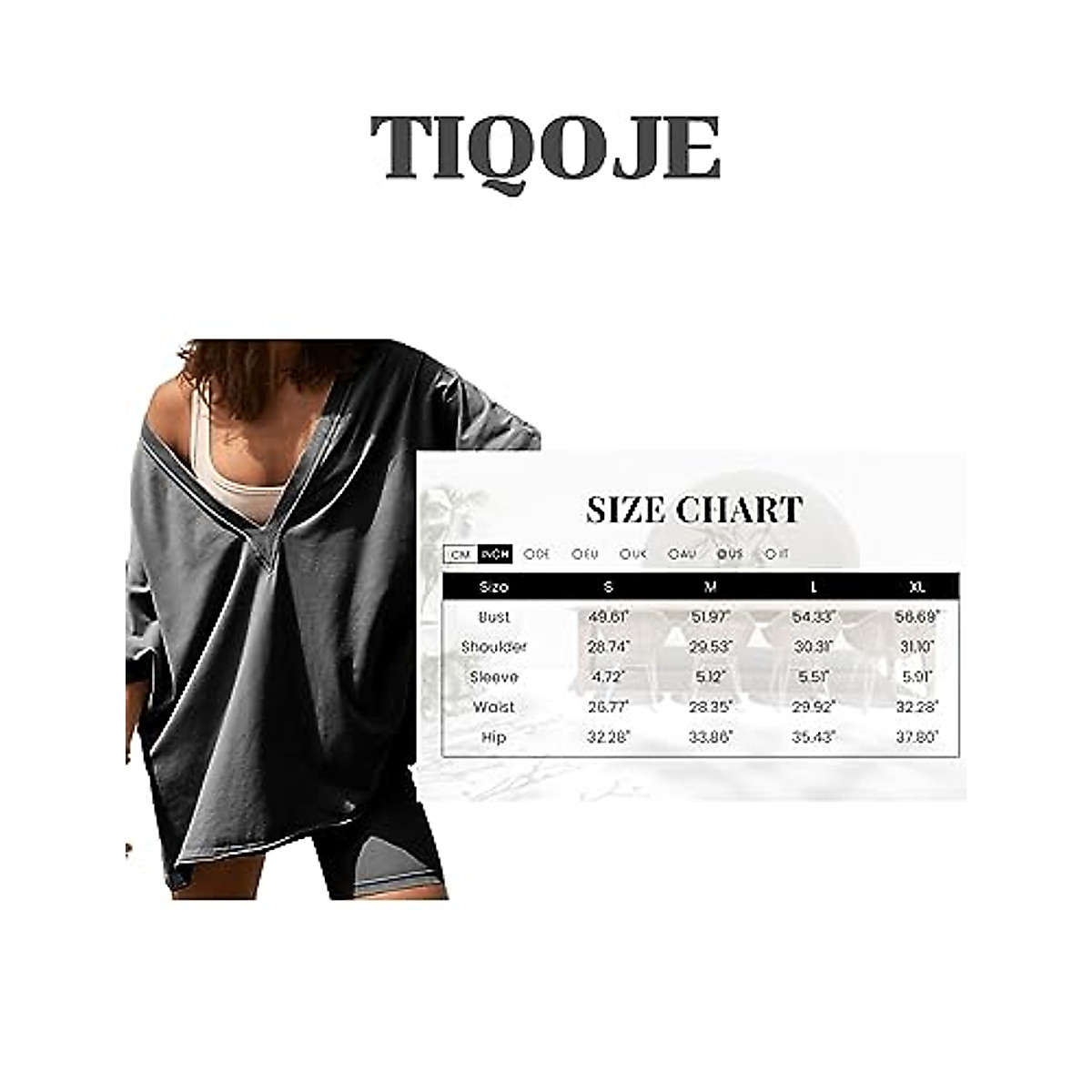 TIQOJE Womens Workout Set 2 Piece Outfits Oversized V Neck T Shirt Biker Shorts Reversible Set(-Darkgrey01-Medium)
