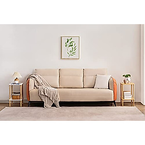 Apicizon 2 Tier End Table, Boho Side Table with Storage Shelf, Nightstand Bedside Table for Small Spaces, Bedroom, Living Room, Entryway, Farmhouse, Easy Assembly, White+Natural