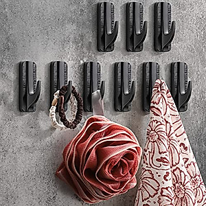 ALOCEO Sticky Hooks for Hanging Sticky Hanger for Bathroom Kitchen Office Closet, 9 Pack 12 Adhesive Strips, Black