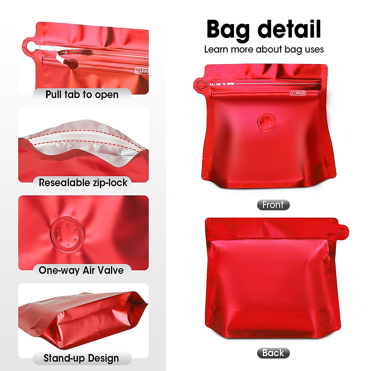 3.5oz 1/5 lb 60pcs Coffee Bags with Valve,Vented Coffee Bag Barrier Bags Store Bags Coffee Packaging Coffee Storage Pouches Stand-up Bags for Food Diamond Shaped Need to Use Heat Sealing Machine（Red）