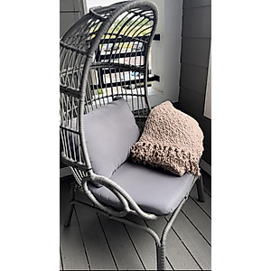 YITAHOME Outdoor Narrow Egg Chair Wicker, Patio Rattan Basket Chair with 370lbs Capacity Indoor Egg Chairs with Stand & Cushion Cocoon Chair for Bedroom, Patio, Balcony - Grey