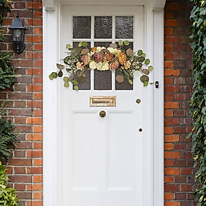 HiiARug Fall Decor Swag, 26 Inch Decorative Swag Burnt Rose Eucalyptus Leaves Fall Decorations for Home Garden Fall Theme Wedding Decor (Orange, 26")