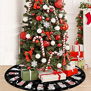Christmas Tree Skirt Black Tree Skirt Cat Christmas Xmas Winter Tree Skirt 48 Inch for Black Cat Christmas Indoor Outdoor Decorations