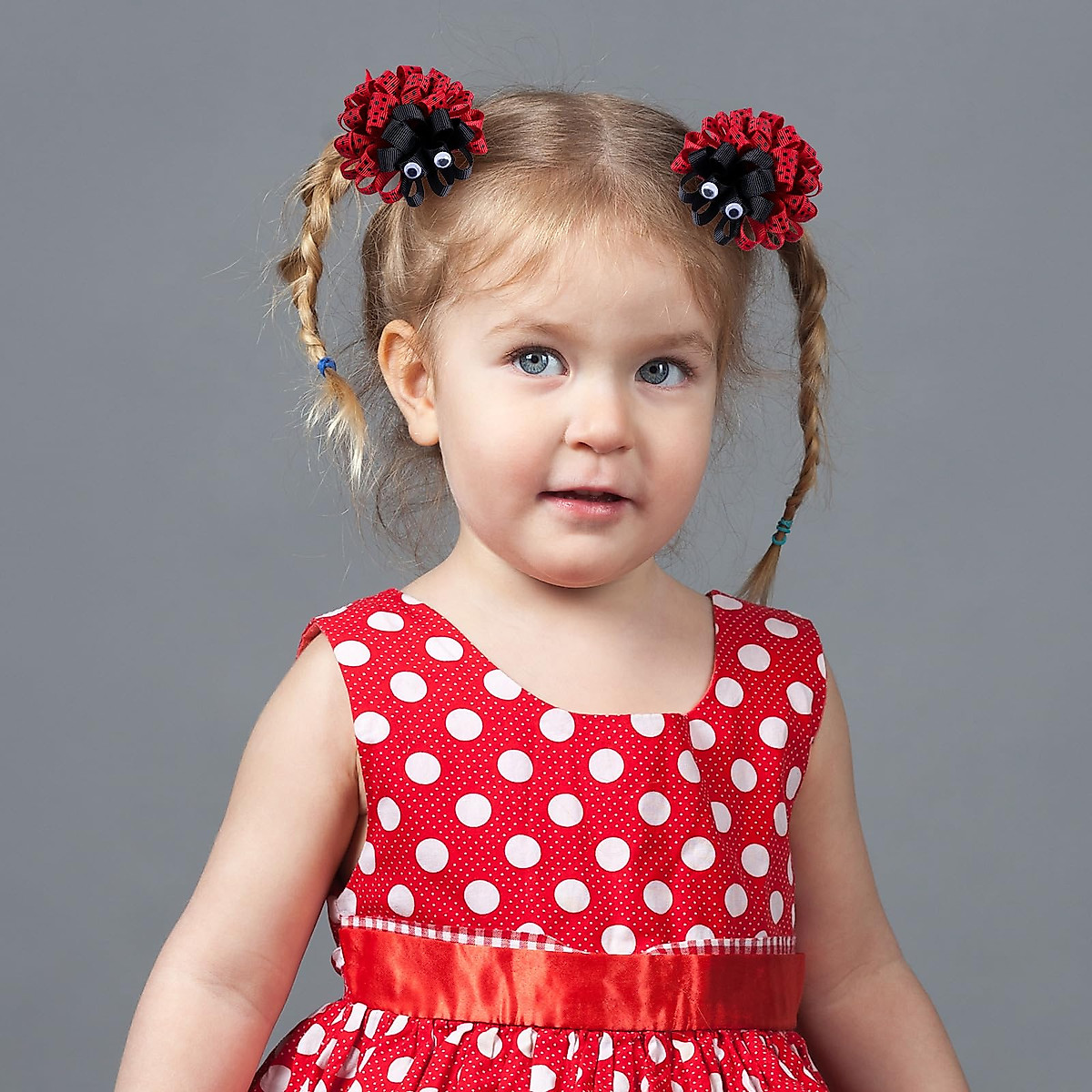 Ladybug Hair Bow Clips Girls Halloween Ladybug Birthday Party Costume Dress Up Cartoon Decor Accessories Kids Cute Red Black Polka Dot Ribbon Alligator Barrettes Pins