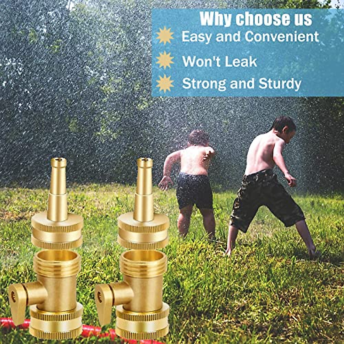 Jet Nozzle High Pressure with Garden Hose Shutoff Valve, Solid Brass High Pressure Hose Nozzle Sprayer Sweeper, Heavy Duty 3/4'' GHT Connector - 2 Set, Gold (JS-008)