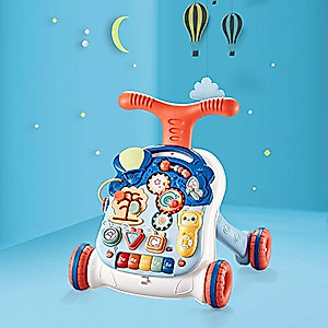 Baby Walker Sit-to-Stand Learning Walker Baby Walker Kids Activity Center, Entertainment Table Lights & Sounds, Music, Phone, Steering Wheel, Educational Push Toy for Babies, Toddlers (Blue)