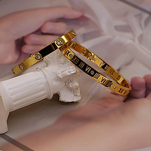 Jaline Fashion Classic Stainless Steel Roman Numeral Bangle Bracelet for Women Jewelry，Rose gold color ,Gold color，Silver color, FB-110 0