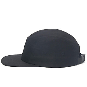 DongKing 5 Panels Baseball Cap Classic Flat Bill Hat Cotton Short Flat Brim Caps (Black)