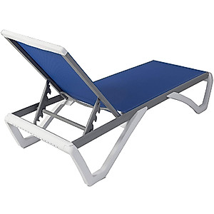 Kozyard Patio Chaise Lounge Chair - Full Flat Alumium & Resin Legs, Outdoor Reclining Adjustable Chair for Sunbathing, Beach, Patio, Lounge Set or Patio Table (Blue Textilence W/O Table)