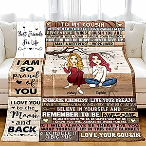 KERAOO Custom Throw Blankets Gift for Cousin, Cousin Birthday Gift Ideas, Valentine's Mother's Day Graduation Birthday Gift for Her (Cousin(Sister)-02)