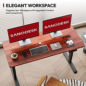 SANODESK 55" Electric Standing Desk, Dual Motor Height Adjustable Desk, Stable and Durable 3-Stage Stand up Desk for Home Office (Black Frame/55 x 28 Inch Mahogany top)